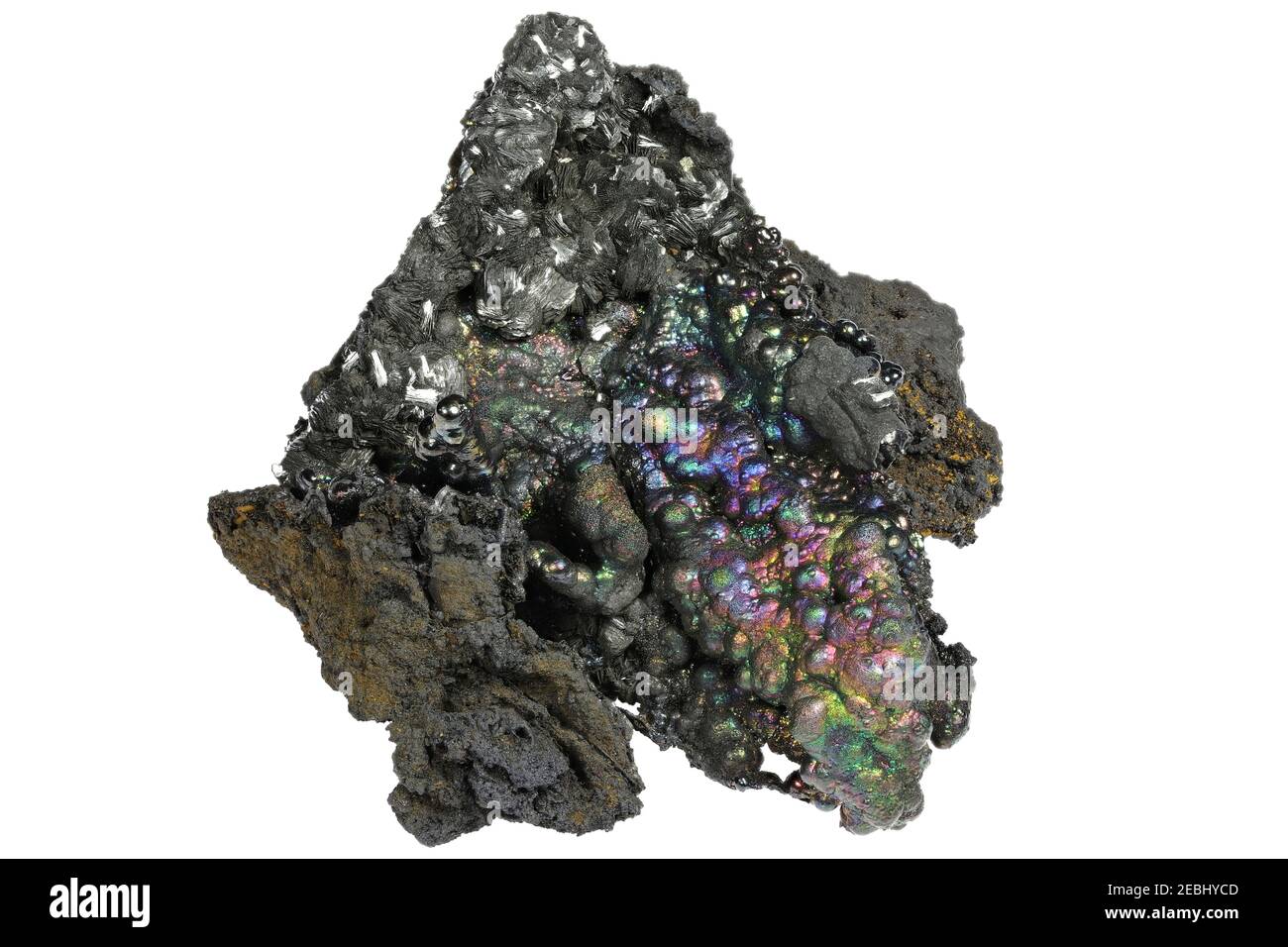 iridescent goethite from La Union, Spain isolated on white background ...