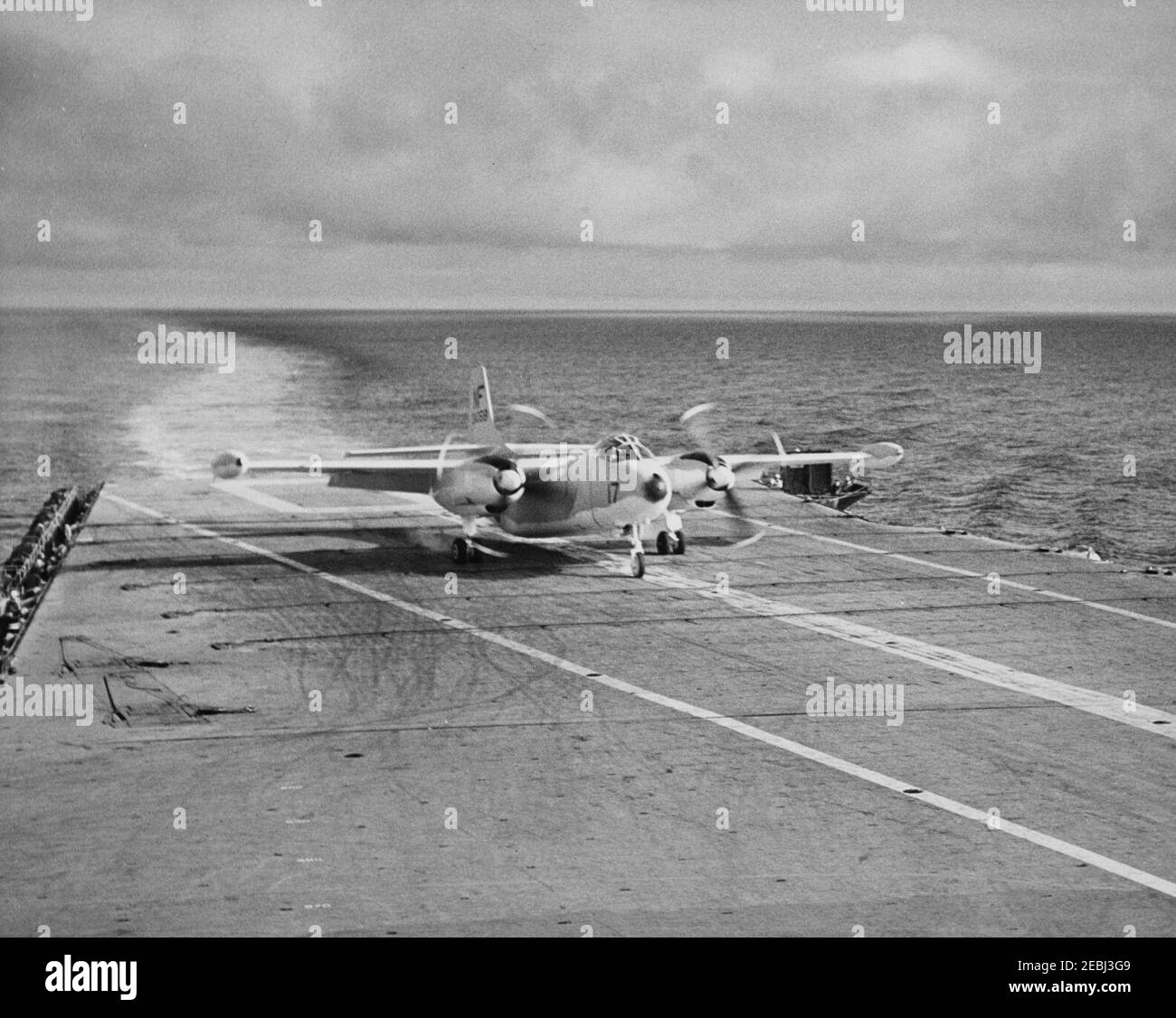 North American AJ-2 Savage of VAH-6 lands on USS Yorktown (CVA-10) on 6 ...