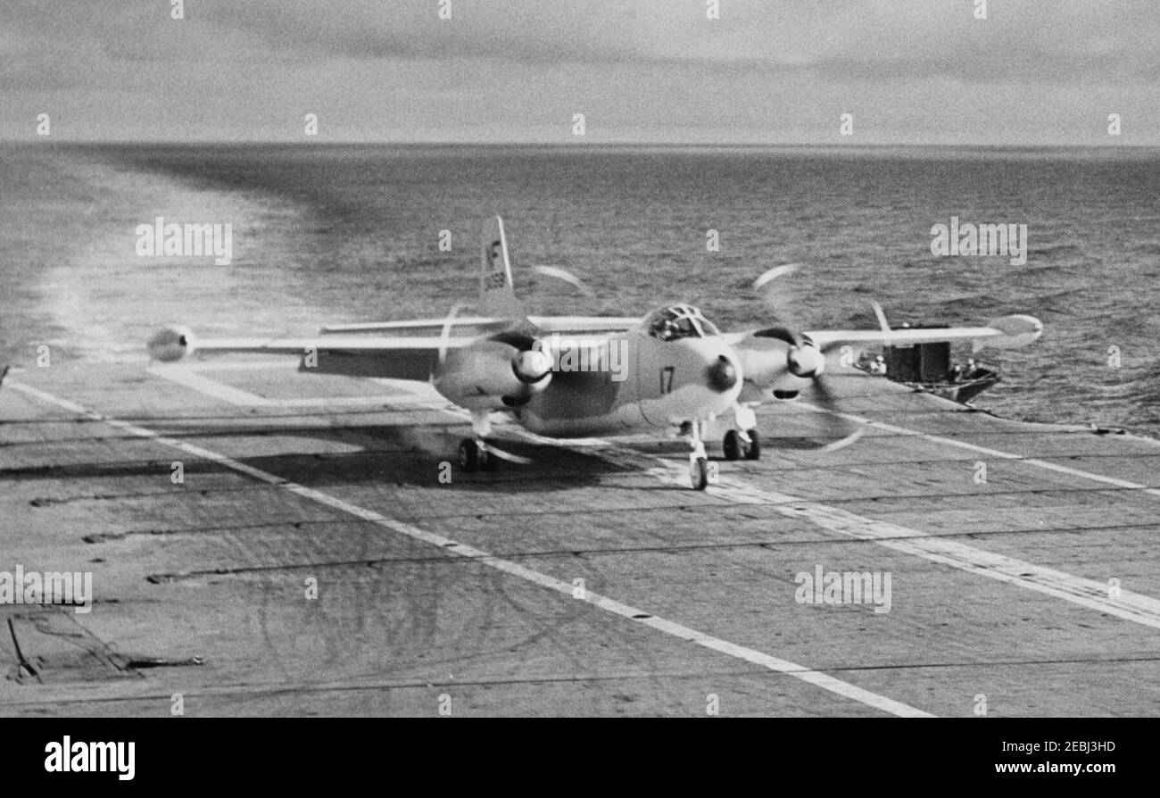 North American AJ-2 Savage of VAH-6 lands on USS Yorktown (CVA-10), 6 ...