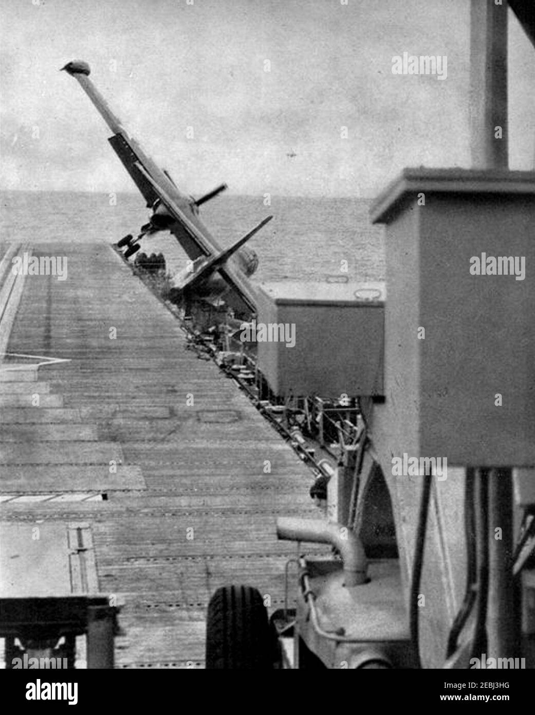 North American AJ Savage of VC-6 crashes aboard USS Yorktown (CVA-10 ...