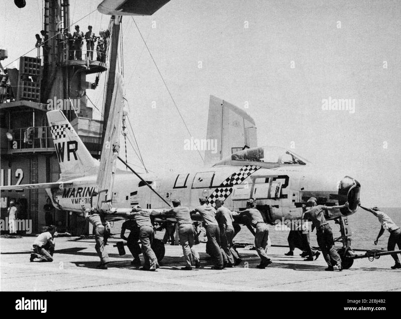 North American FJ-2 Fury of VMF-312 aboard USS Siboney (CVE-112), circa ...