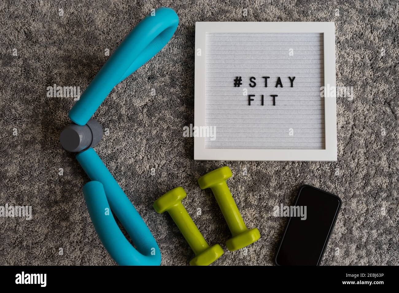 "STAY FIT" viral social media message. Physical exercise at home during ...