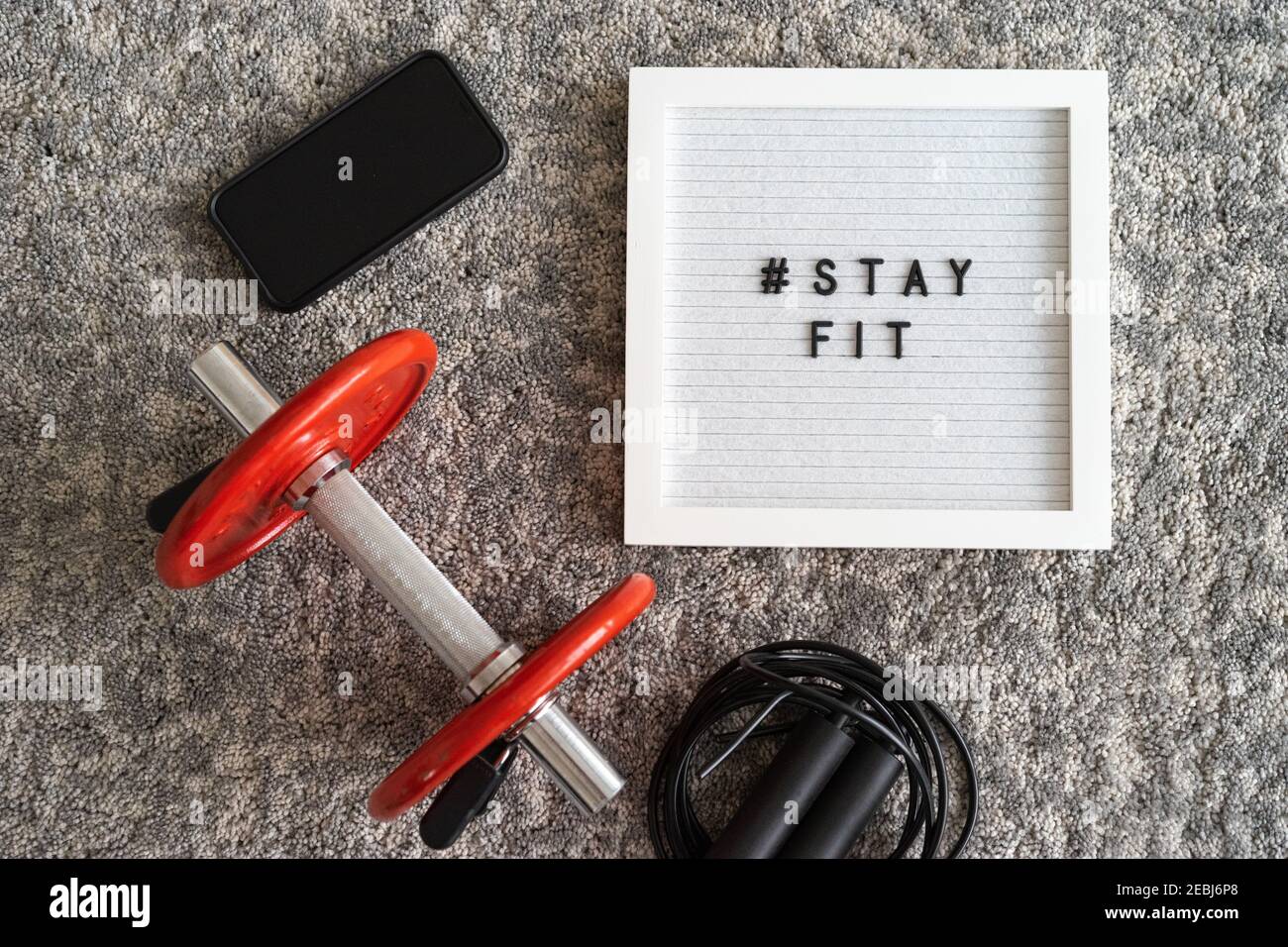 "STAY FIT" viral social media message. Physical exercise at home during ...