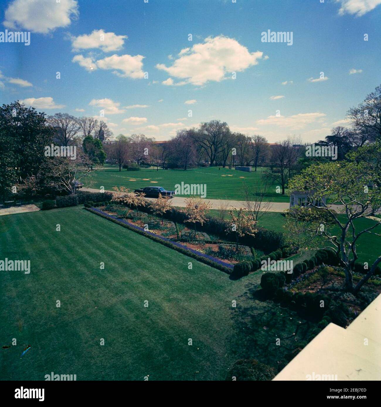 Rose Garden, views. View of the Rose Garden, with the South Lawn and ...