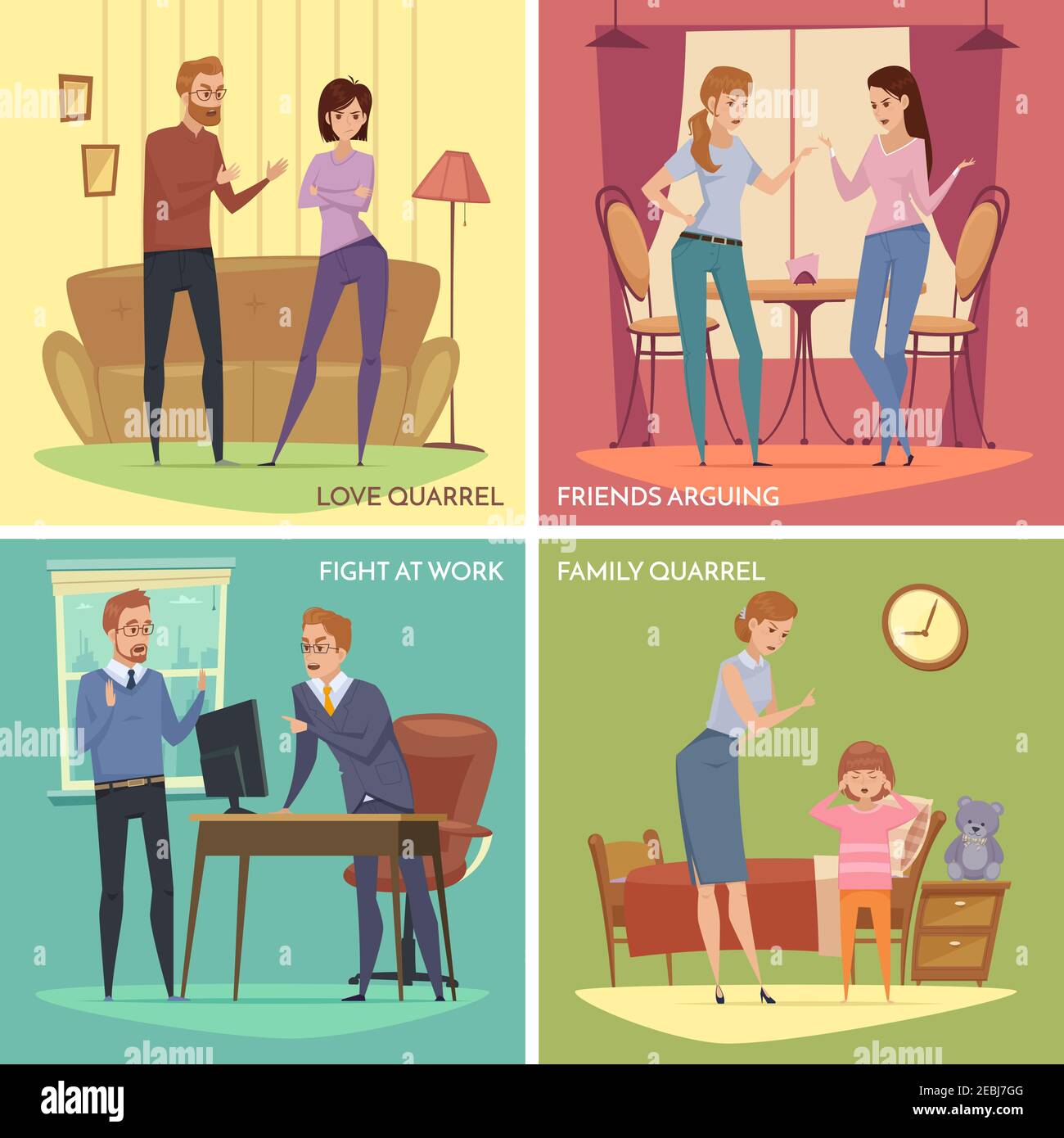 Colorful quarrel concept with arguing angry people in different ...