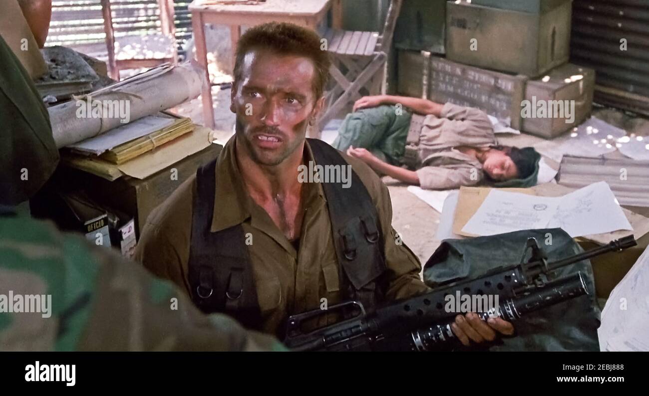 USA. Arnold Schwarzenegger and Elpidia Carrillo in a scene from the (C ...