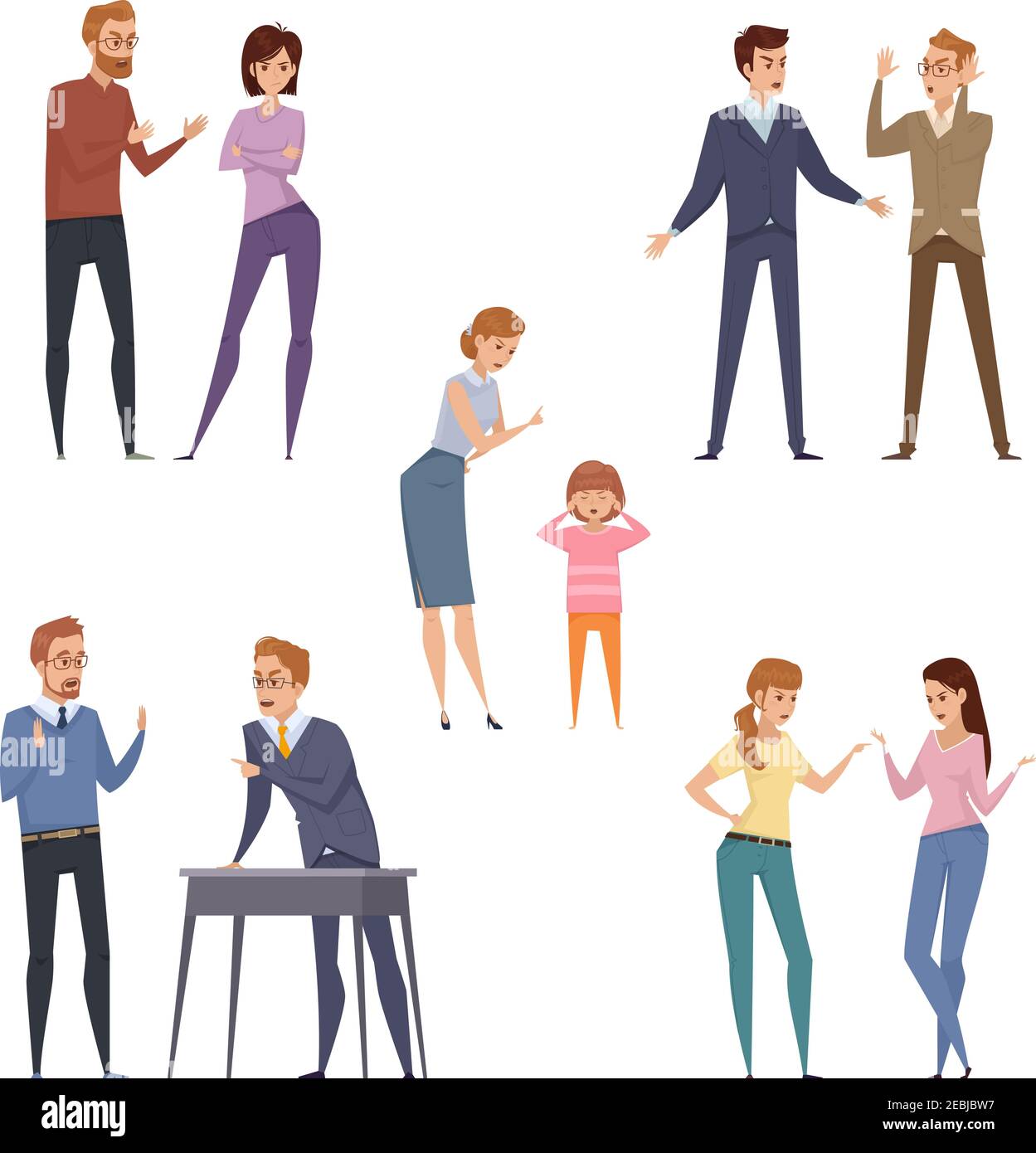 Quarrel icons collection with arguing people in different situations in ...