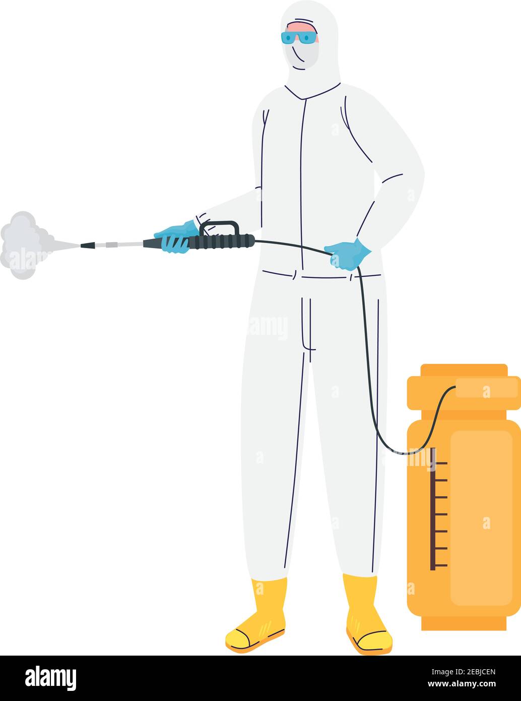 worker wearing bio safety suit disinfecting with sprayer character ...