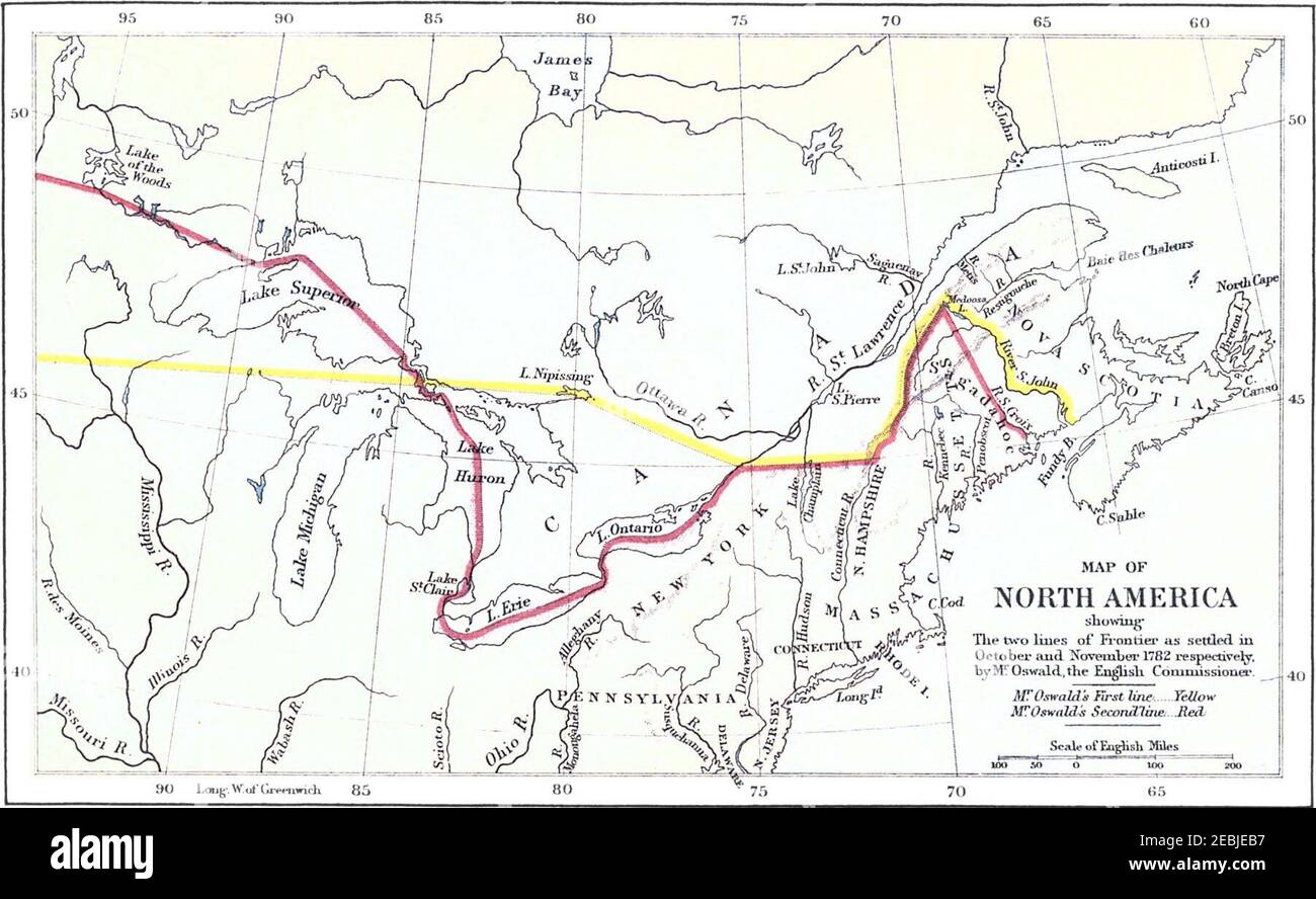 North American lines of frontier, 1782 (edit Stock Photo - Alamy