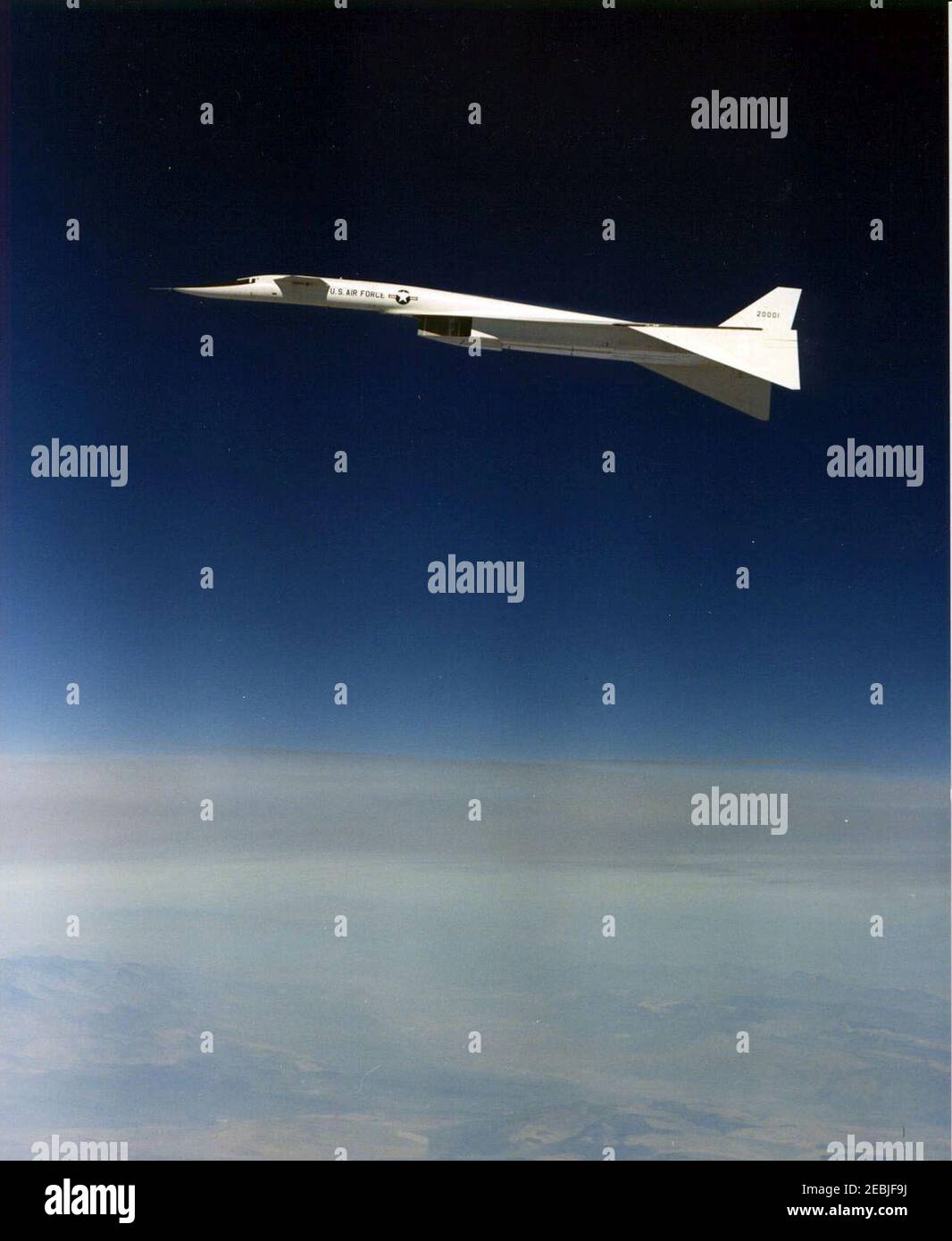 North American XB-70A Valkyrie in flight with wings drooped to 65 ...