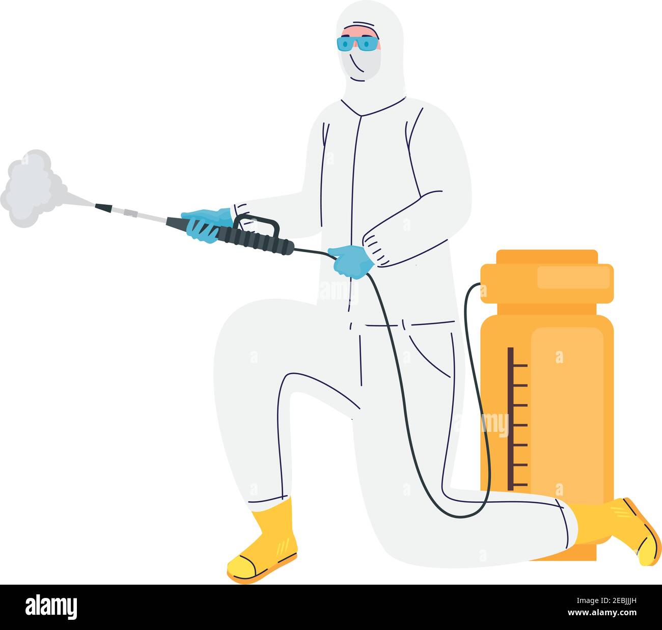 worker wearing bio safety suit disinfecting with sprayer Stock Vector ...