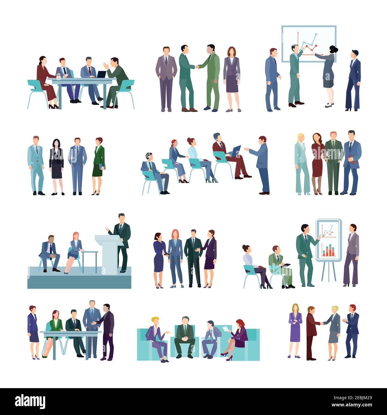 Flat meeting conference groups set of business people discussing ...