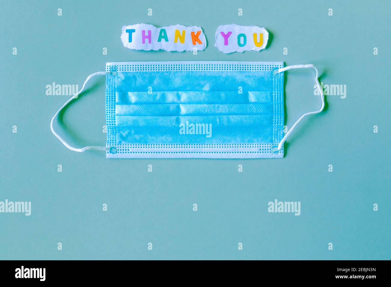 Thank you words above face protection mask. Disposable medical mask and ...