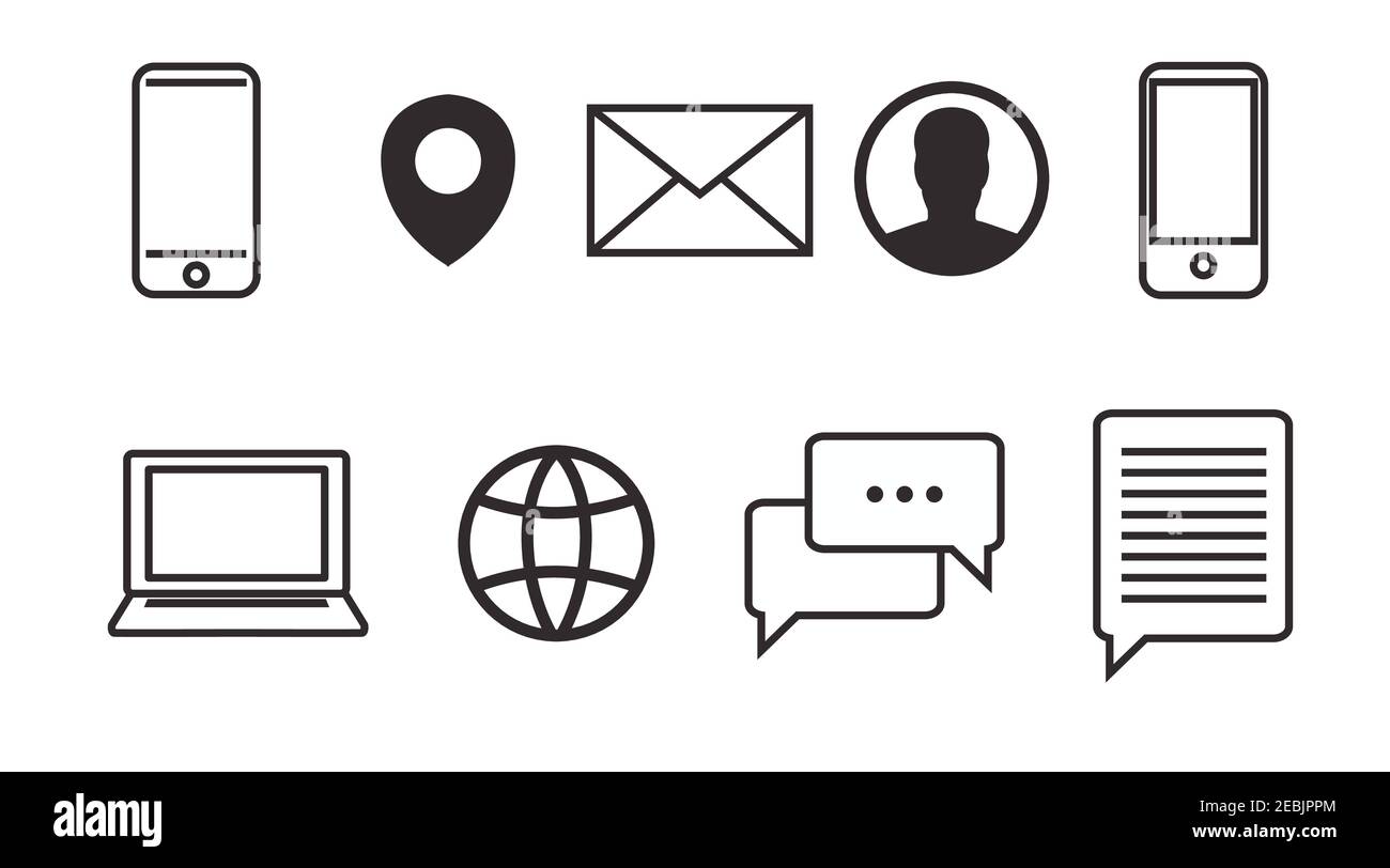 Vector Isolated Contact Related Icons. Black and White Contact Icon Set ...