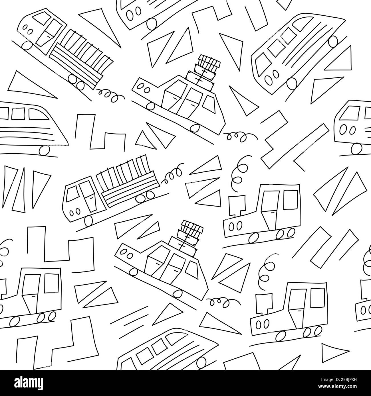 Doodle monoline cars background. Seamless baby boy pattern in vector ...