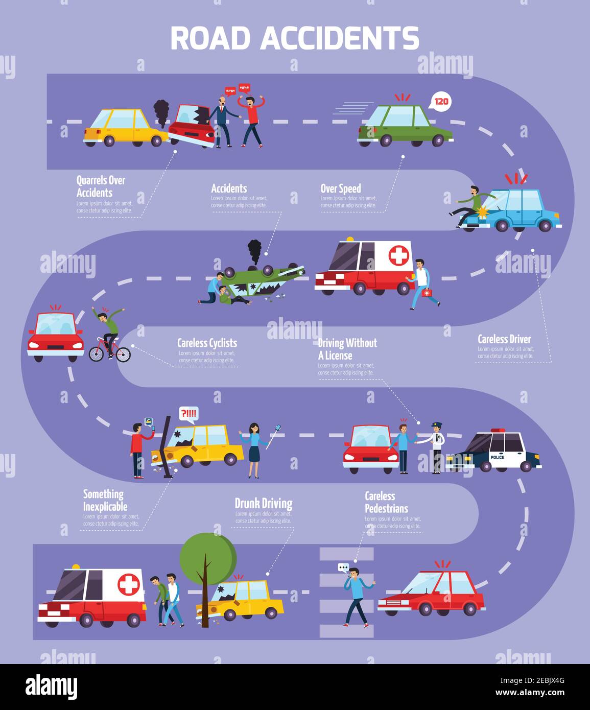 Road accident infographic flowchart with driving symbols flat vector ...