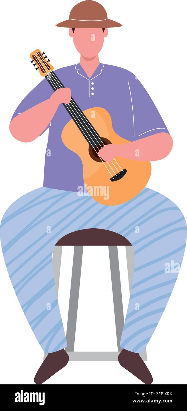 young musician man playing guitar instrument character Stock Vector ...