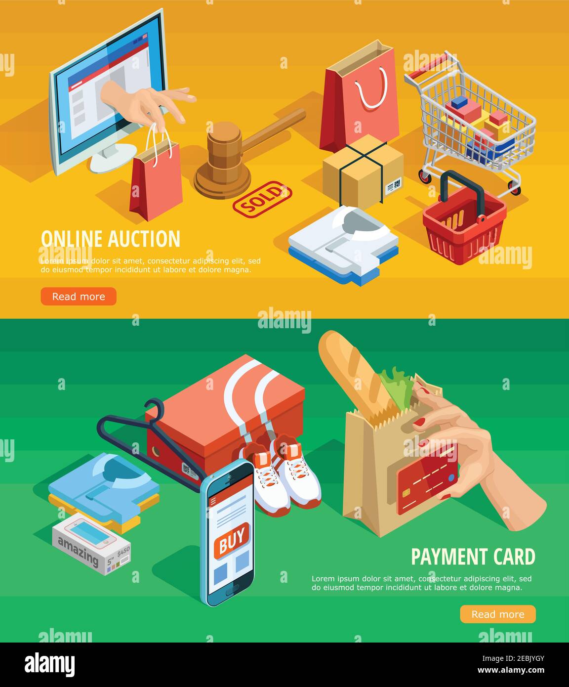 Safe shopping online with smartphone and credit card 2 horizontal ...