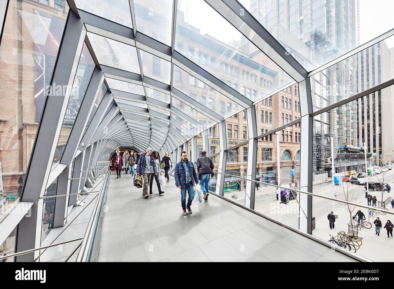 Toronto Eaton Centre and pedestrian bridge over Queen Street Stock ...