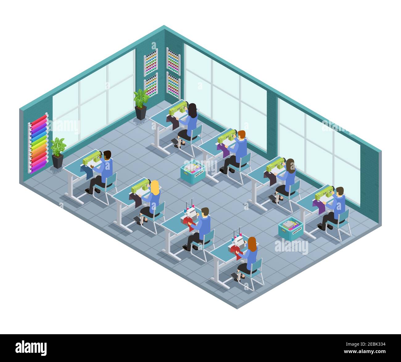 3d garment factory isometric composition with workshop on tailoring in ...