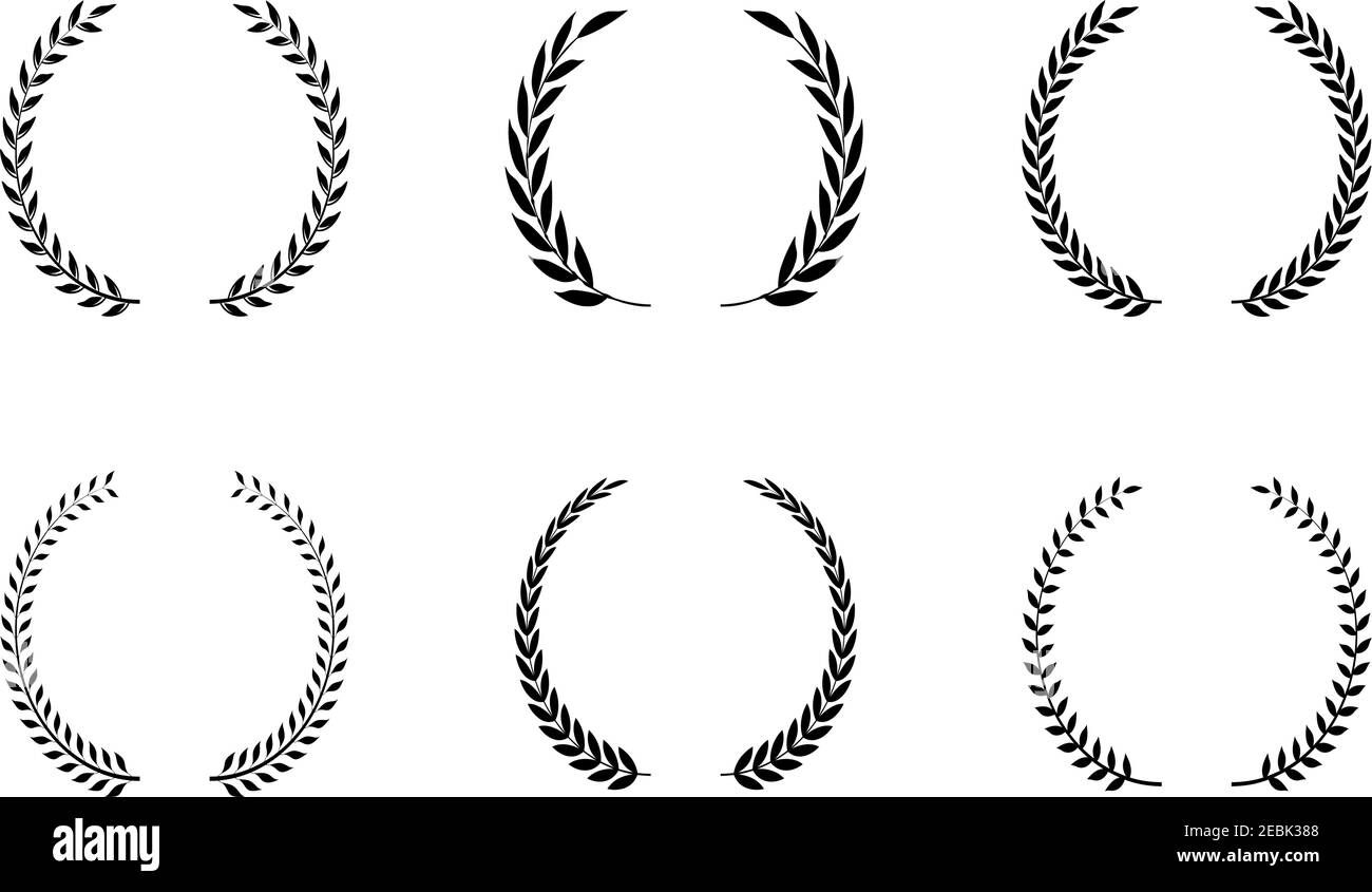 Six Laurel honor wreath vector in black. Left and Right single. White ...