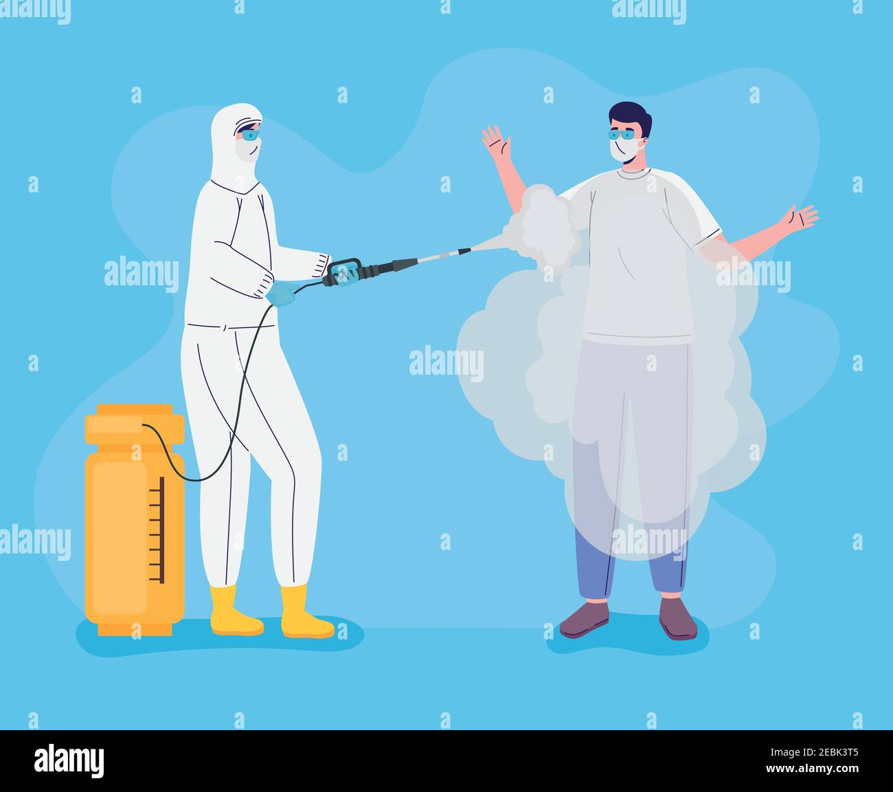 worker wearing bio safety suit disinfecting person Stock Vector Image ...