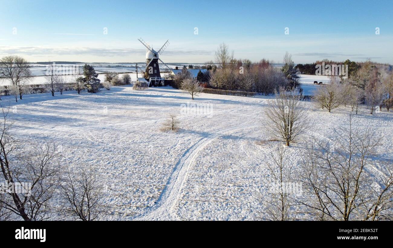 Rutland, UK. 11th Feb, 2021. Morcott windmill in Morcott, Rutland, is ...