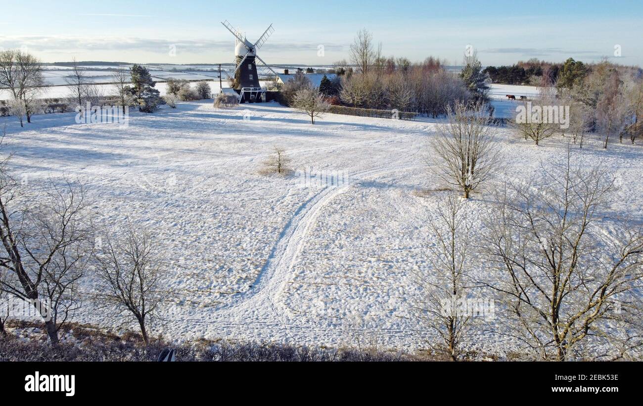 Rutland, UK. 11th Feb, 2021. Morcott windmill in Morcott, Rutland, is ...