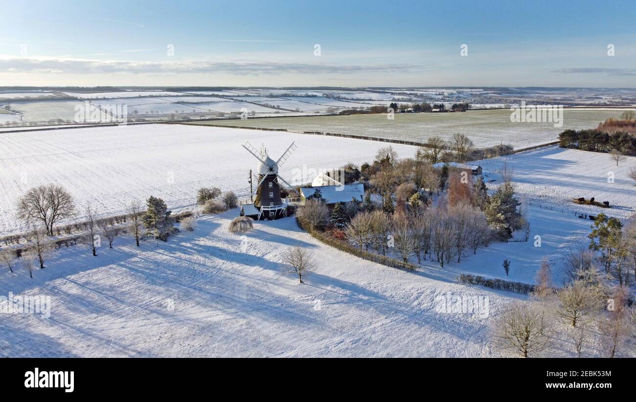 Rutland, UK. 11th Feb, 2021. Morcott windmill in Morcott, Rutland, is ...