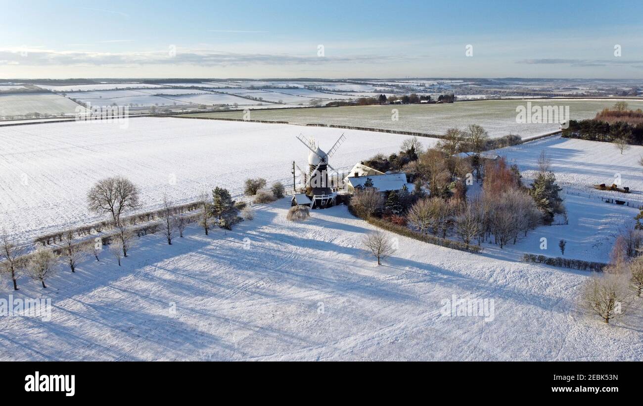 Rutland, UK. 11th Feb, 2021. Morcott windmill in Morcott, Rutland, is ...