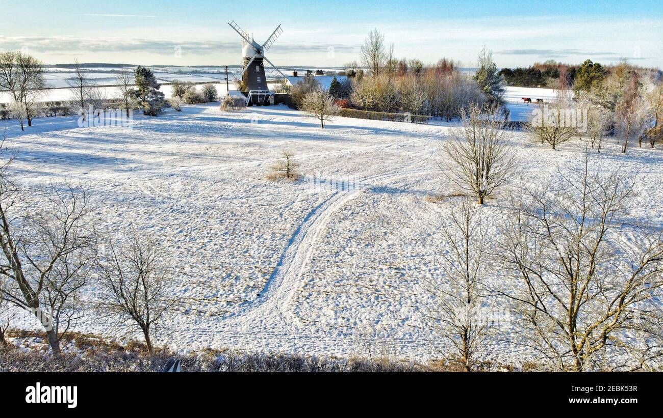 Rutland, UK. 11th Feb, 2021. Morcott windmill in Morcott, Rutland, is ...