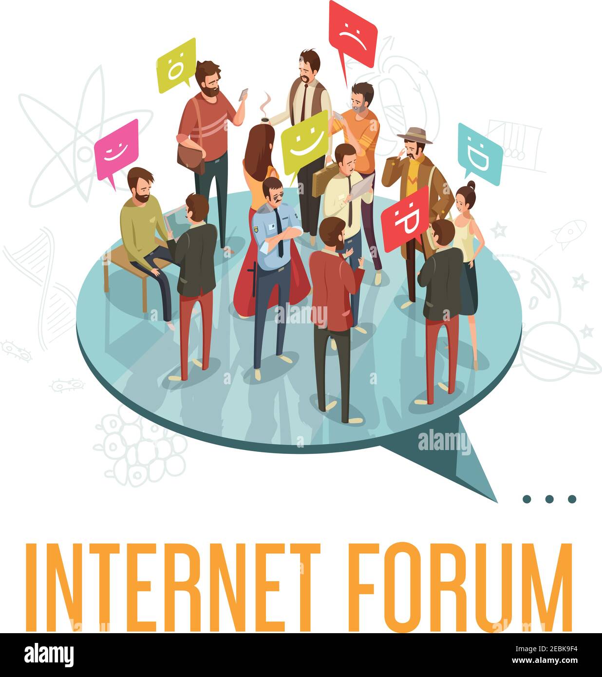 Internet forum society with communicating people concept isometric ...