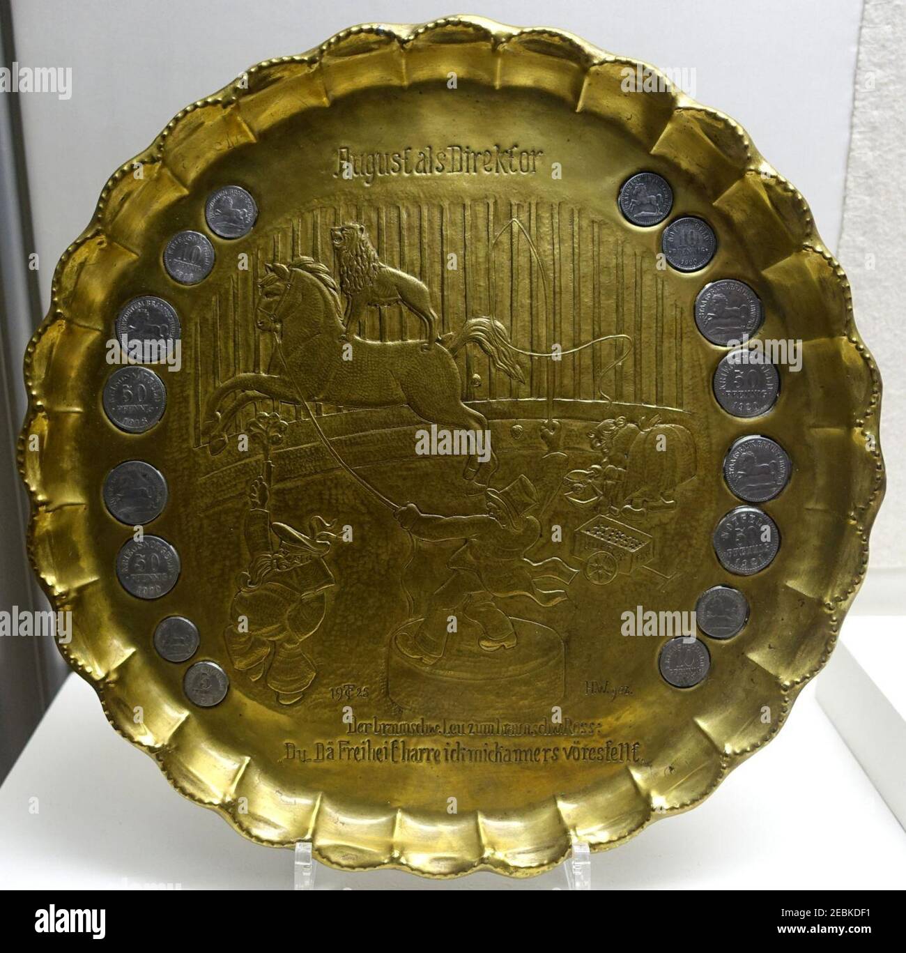 Notgeld (emergency money) plate with caricature of August Merges and ...