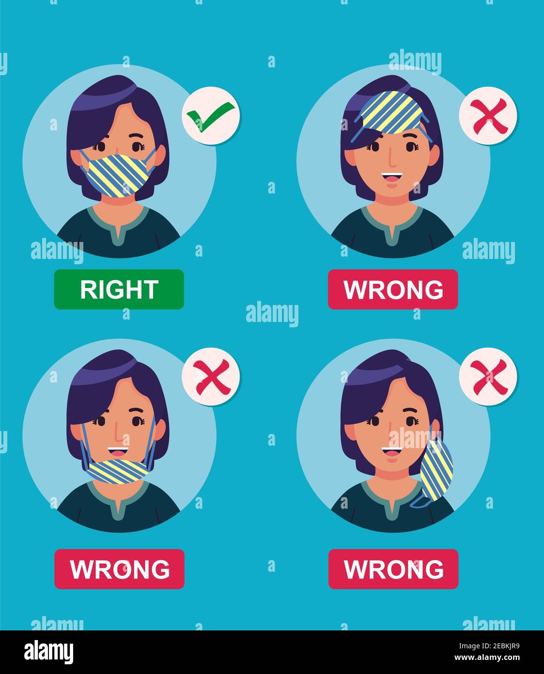 Right and wrong ways of wearing a face mask Stock Photo - Alamy