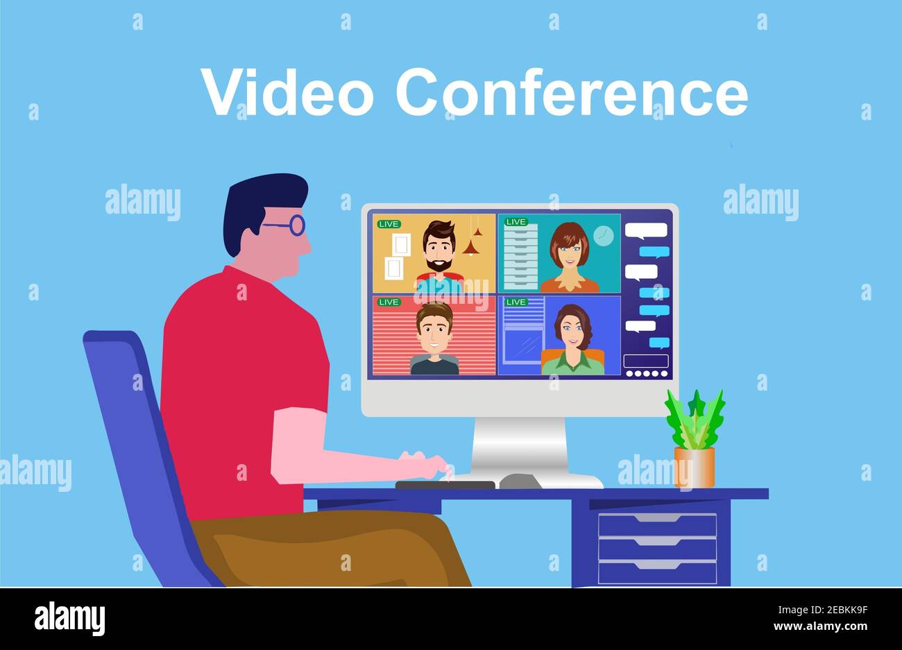 Man participating in video conference hi-res stock photography and ...