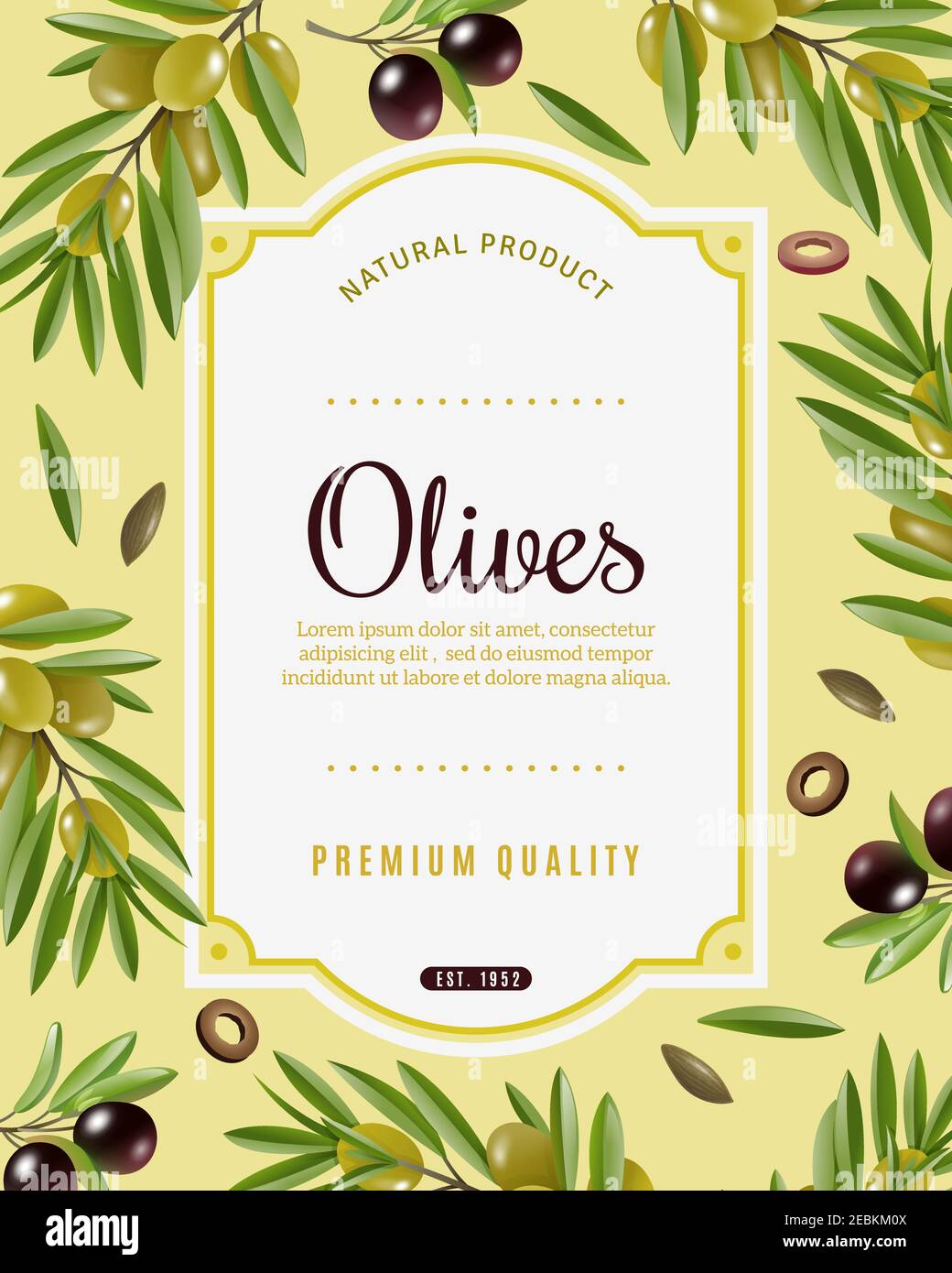 Olive frame background with olive tree symbols cartoon vector ...