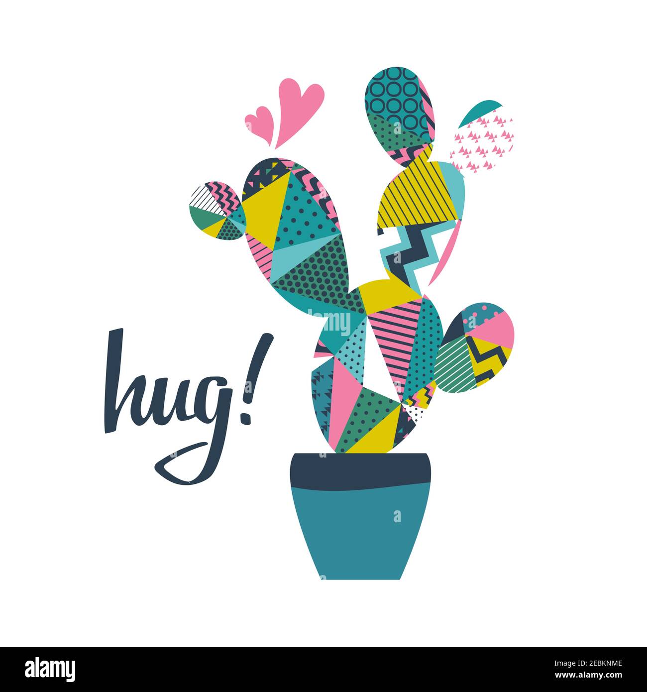 Cactus with hug inscription on white. Vector banner Stock Vector Image ...
