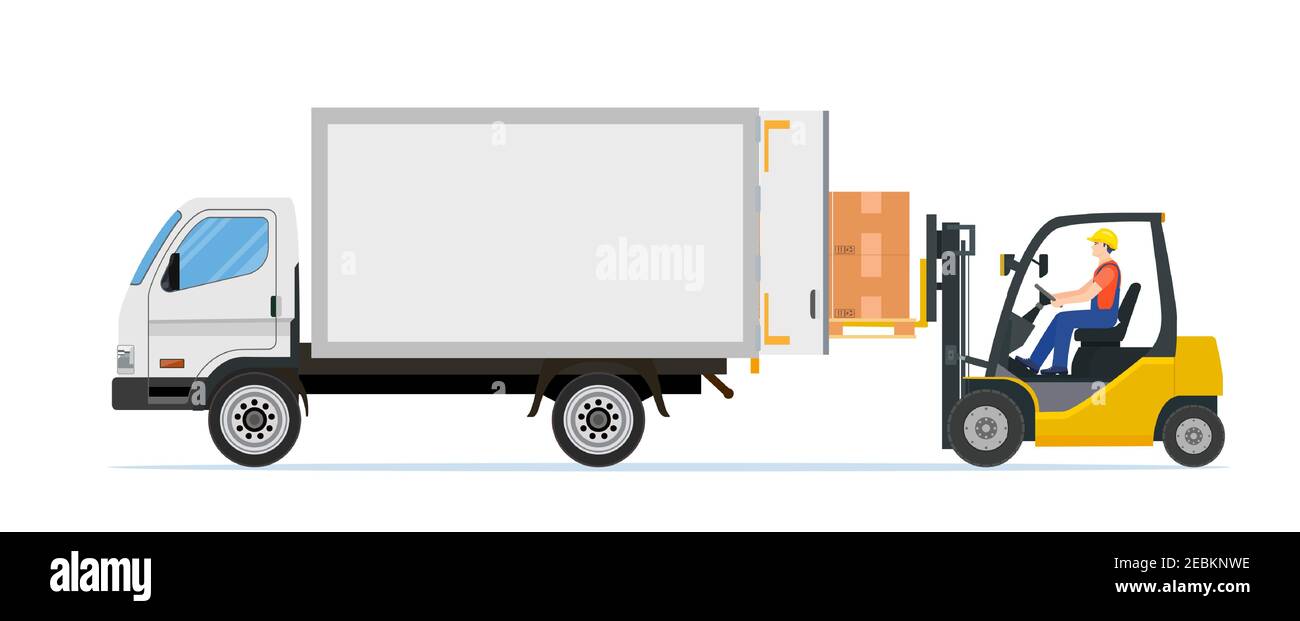 Forklift loading pallet boxes into truck Stock Vector Image & Art - Alamy