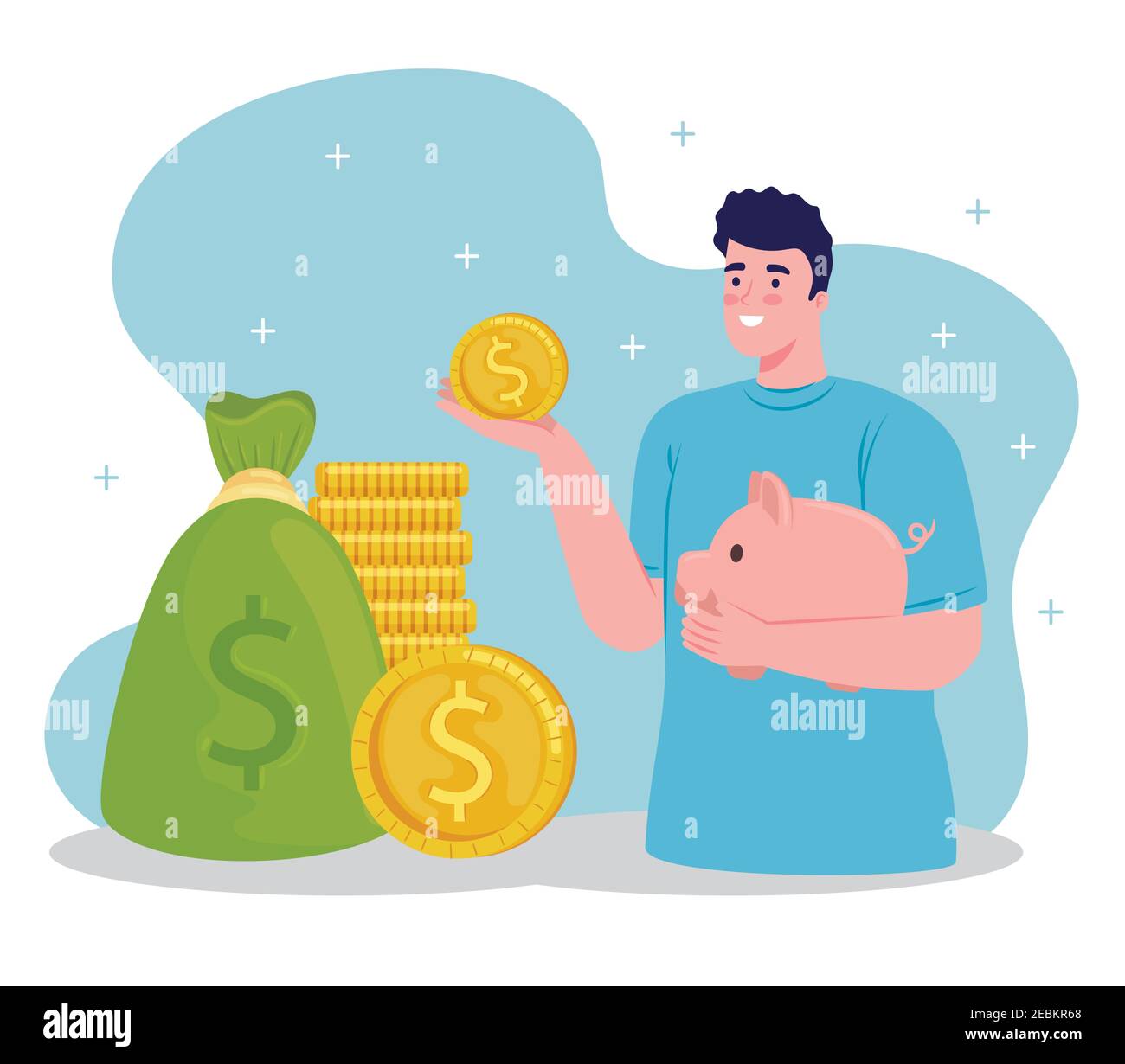 man lifting piggy savings money and coins Stock Vector Image & Art - Alamy