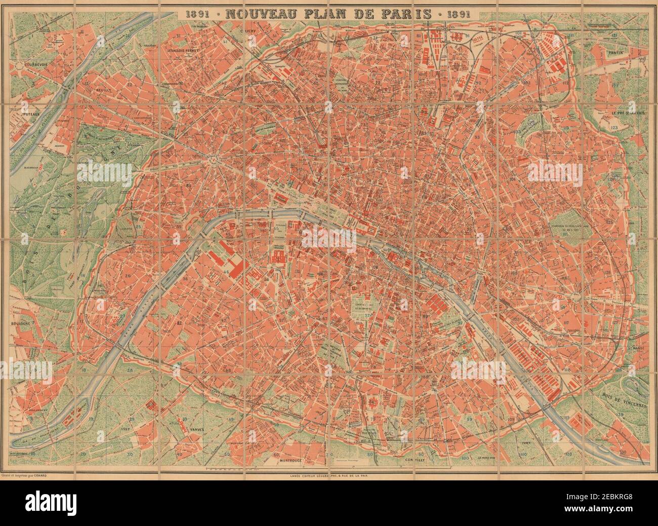 Nouveau plan de Paris, 1891 - Stanford Libraries Stock Photo - Alamy