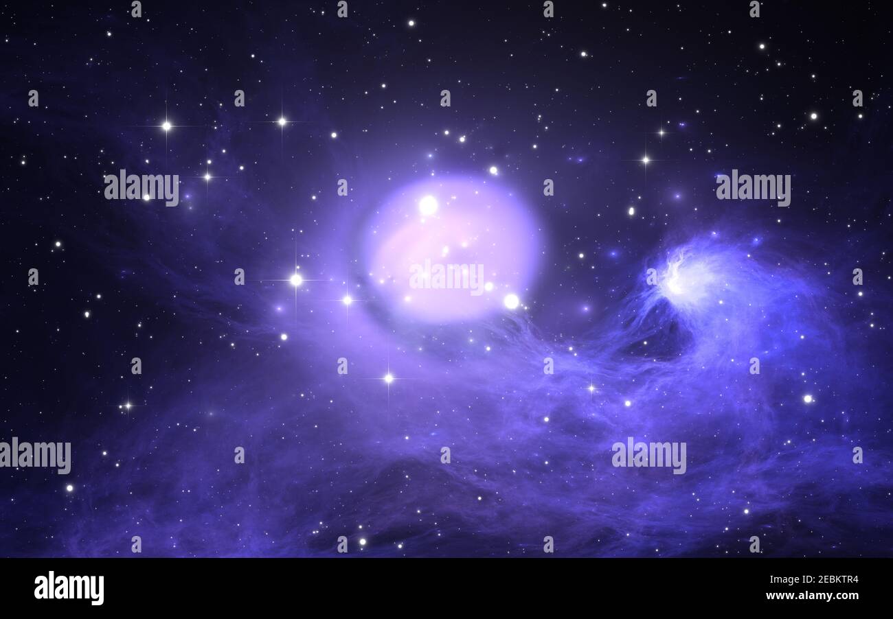 Space bubble inside a distant nebula. Space background, 3d illustration ...