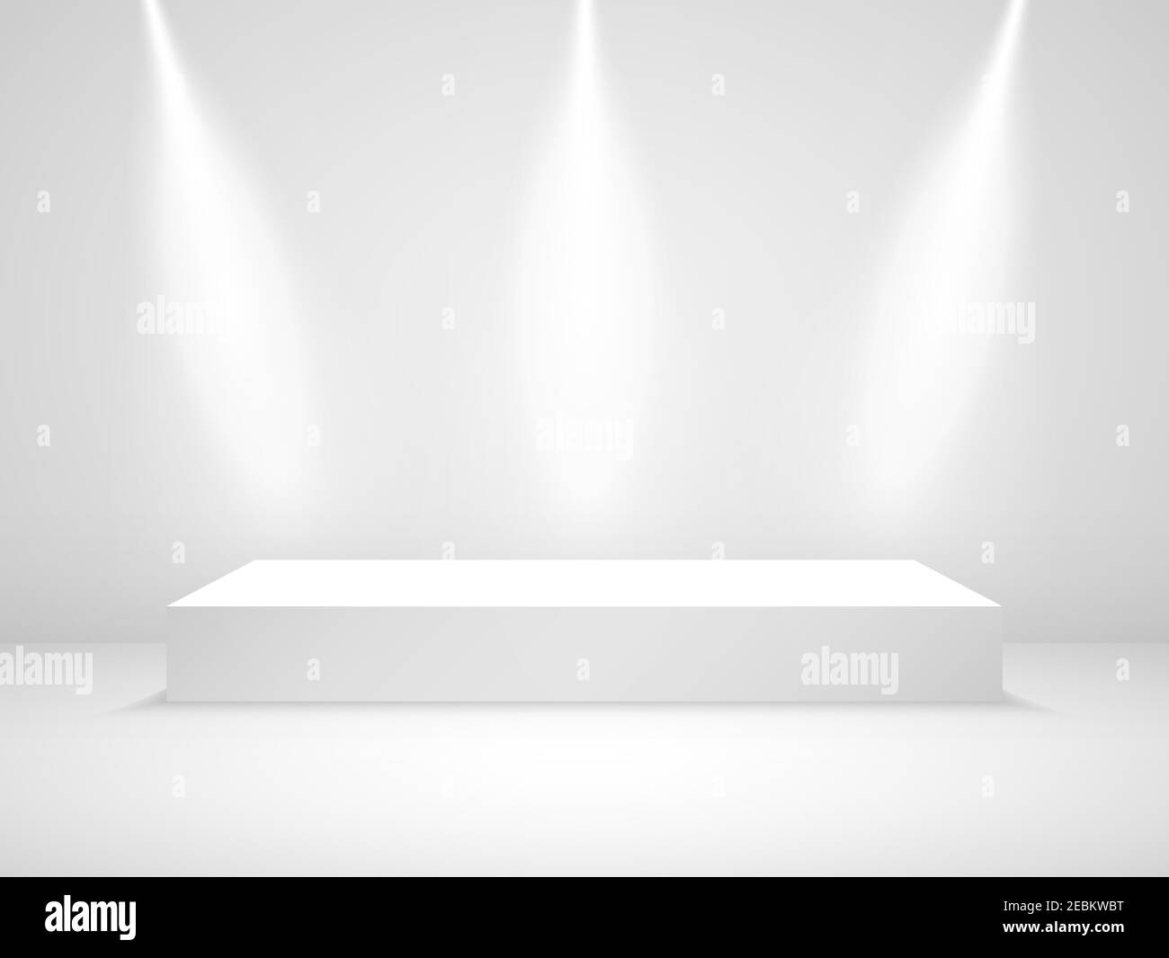 White podium mockup. Studio room with light. Award stage with spotlight ...