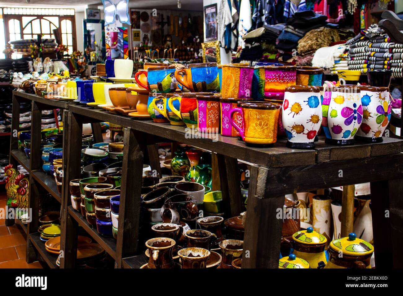 RAQUIRA, COLOMBIA - FEBRUARY 2021. Handicraft shop at the beautiful ...