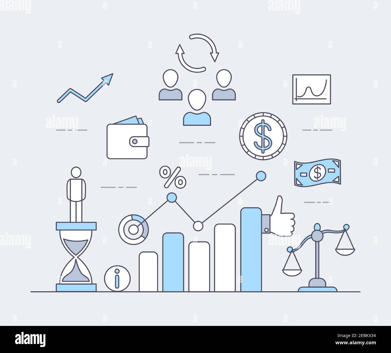 Business or investing application vector cartoon outline illustration ...