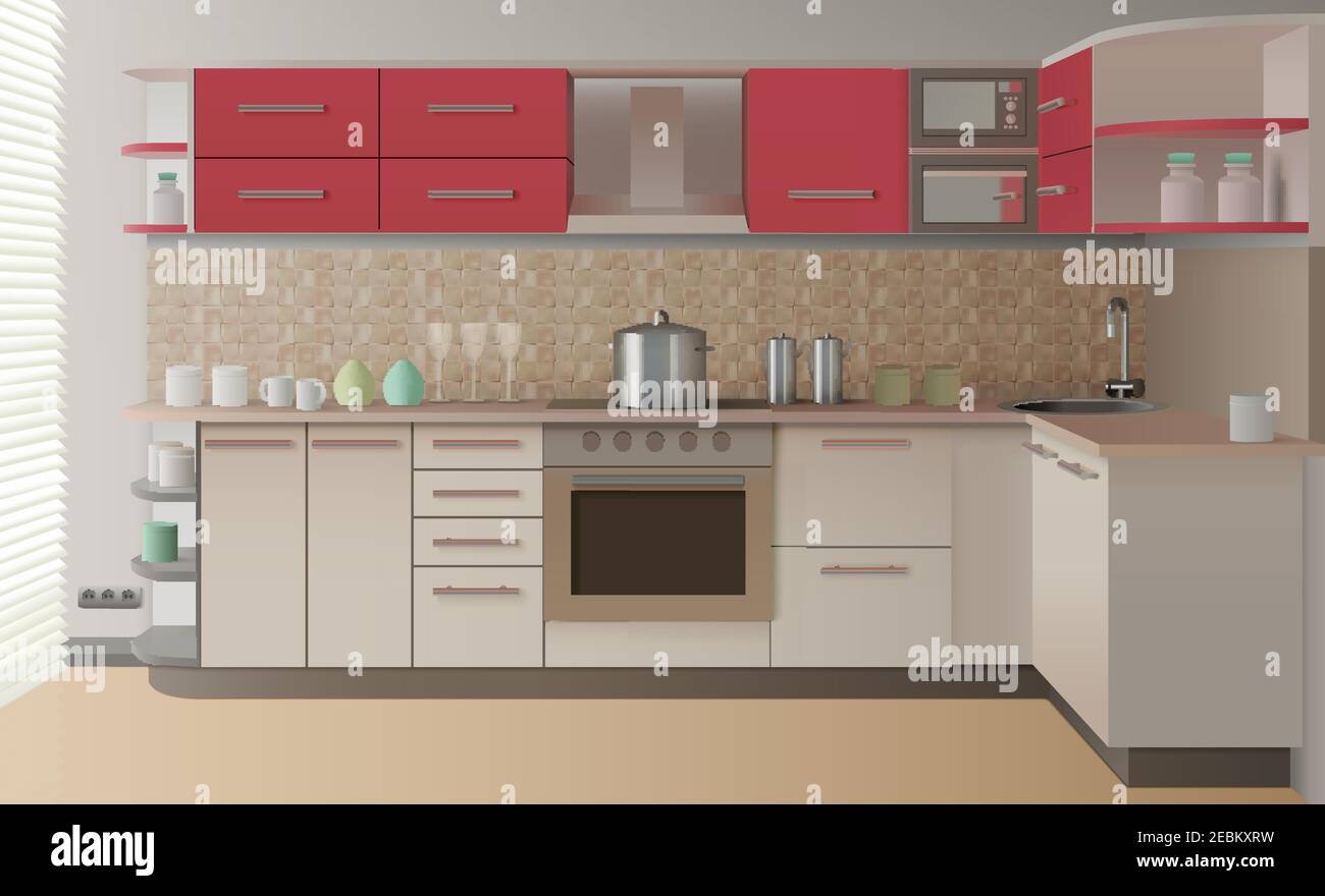 Modern style realistic kitchen interior create for presentation catalog ...