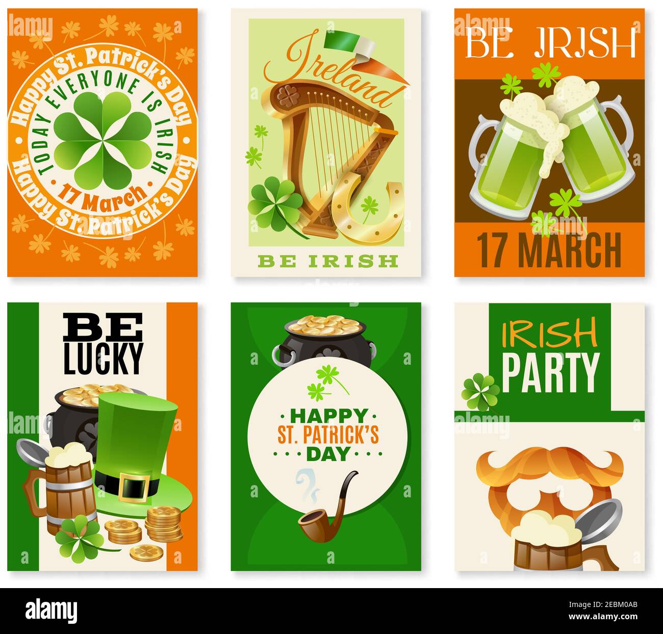 Saint Patricks day celebration banners set with pub symbols cartoon ...