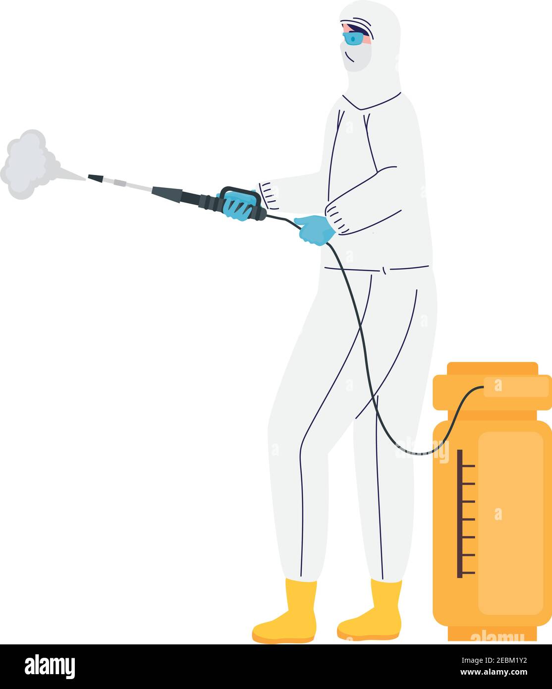worker wearing bio safety suit disinfecting character Stock Vector ...