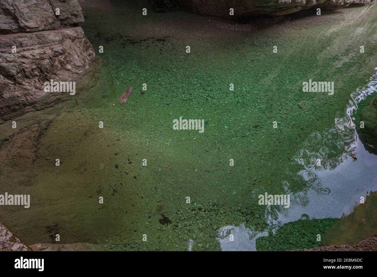 Clear and transparent waters at the bottom of a rocky gorge that ...