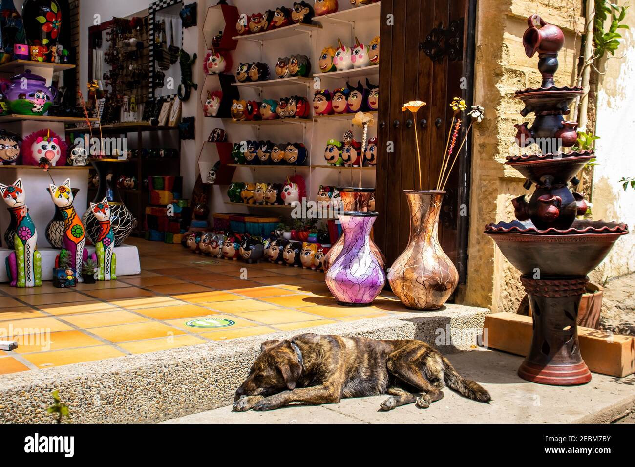 RAQUIRA, COLOMBIA - FEBRUARY 2021. Handicraft shop at the beautiful ...