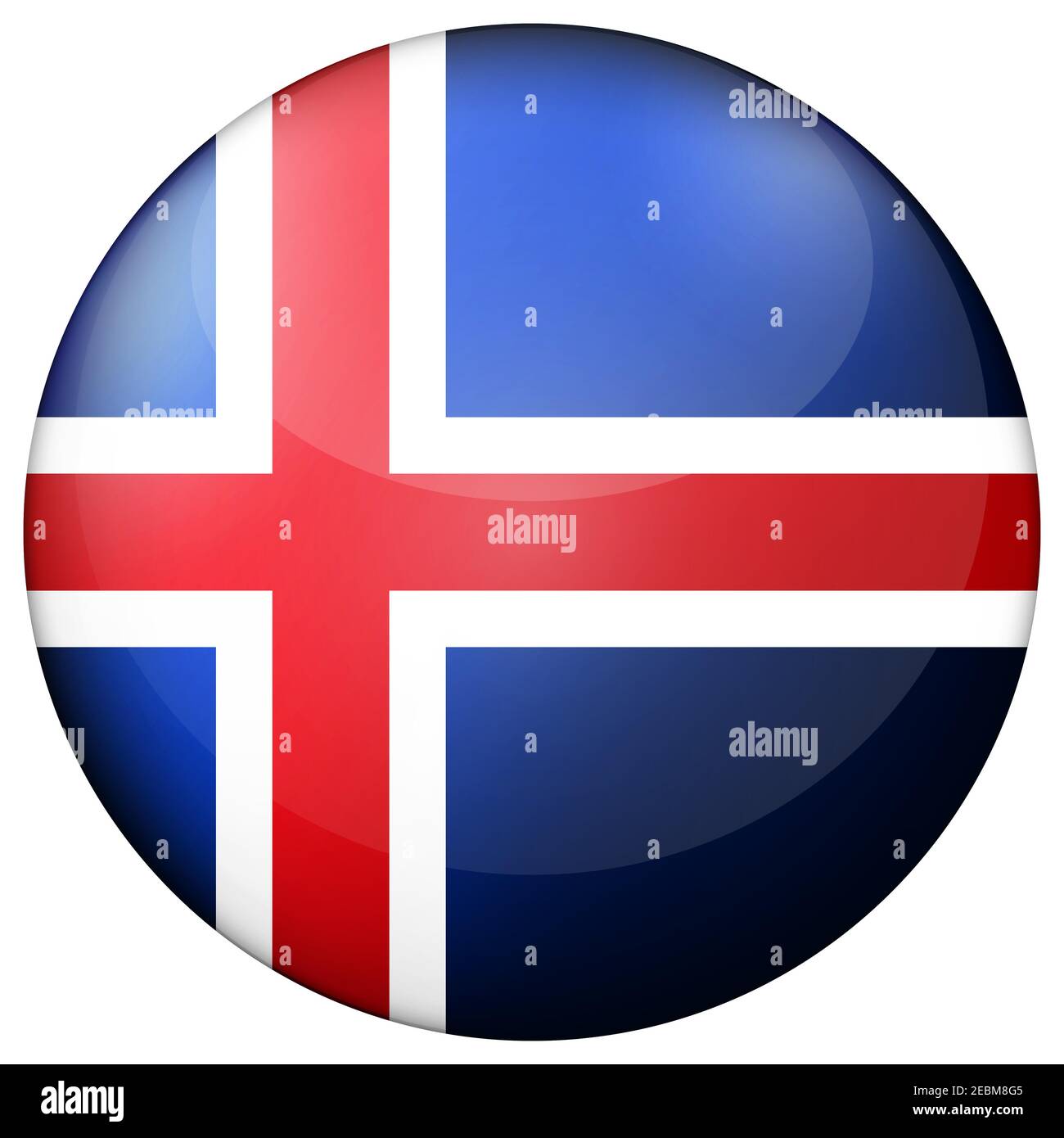 Glass light ball with flag of Iceland. Round sphere, template icon ...